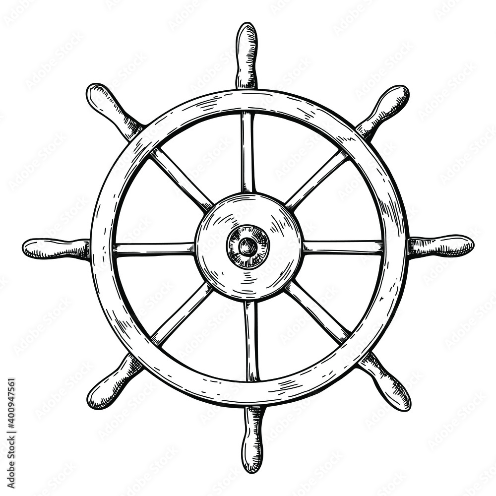 Vintage hand drawn sheep steering wheel isolated on white background ...