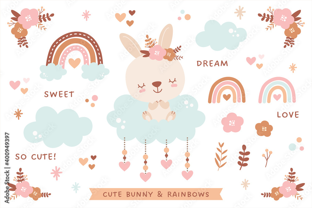 Collection of design elements for baby, kids, and children with cute ...