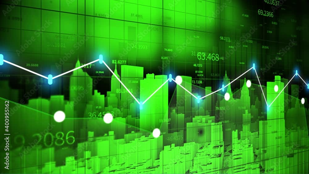 4K financial chart with tech city background;Business tech digital Data ...
