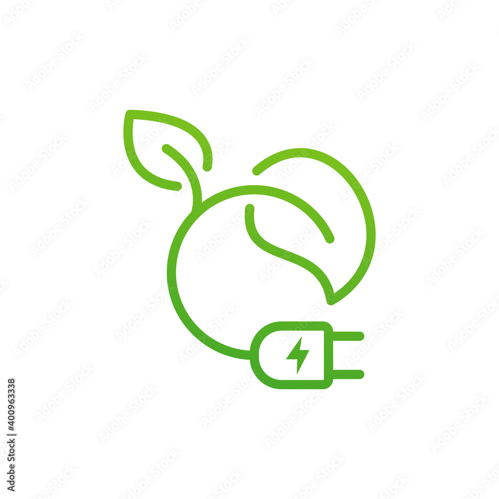 Electrical plug with leaf. Green eco power symbol concept isolated on ...