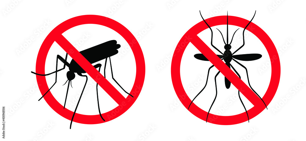 Stop malaria, zika or dengue. Caution, warning mosquitos drinking blood ...