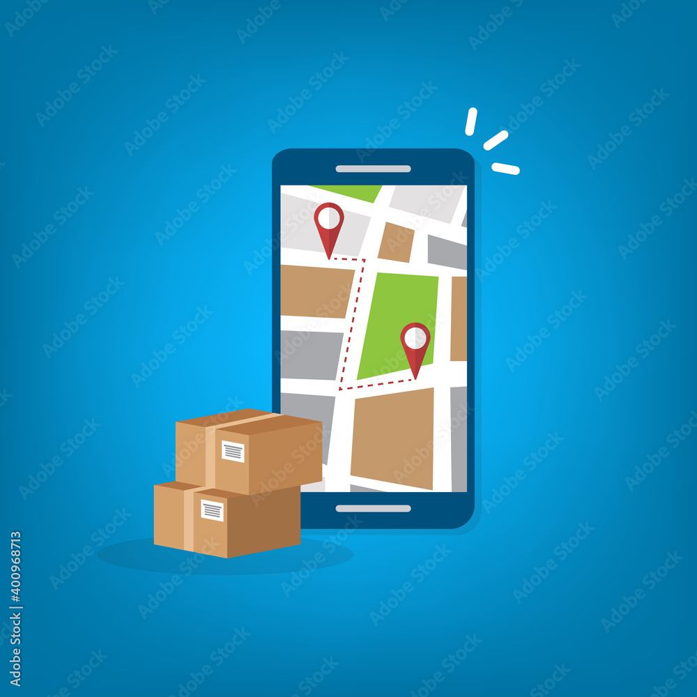 Parcel delivery tracking on cellphone or mobile phone. Smartphone ...