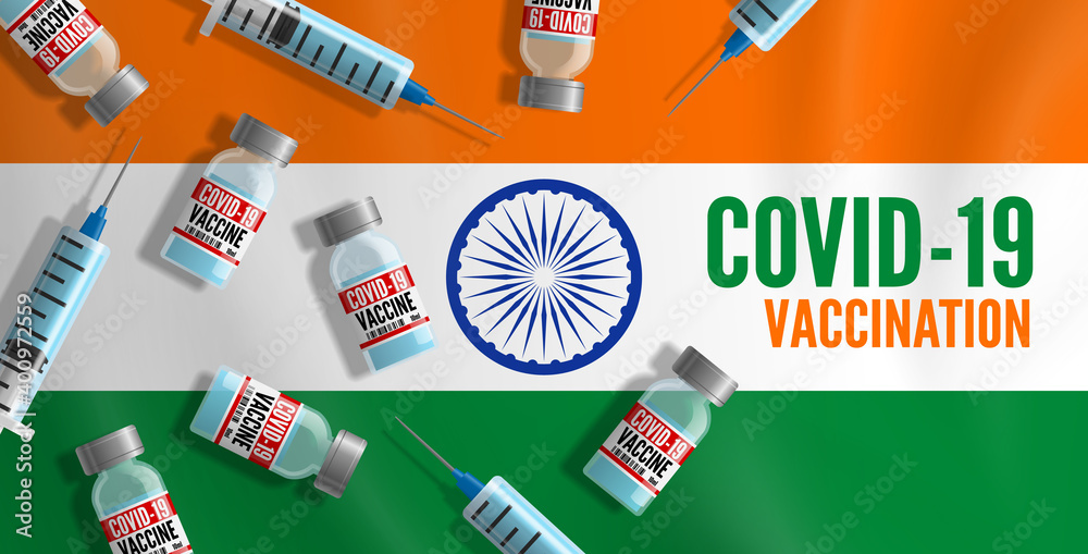 Covid 19 vaccination in India. coronavirus vaccine vials and syringes ...