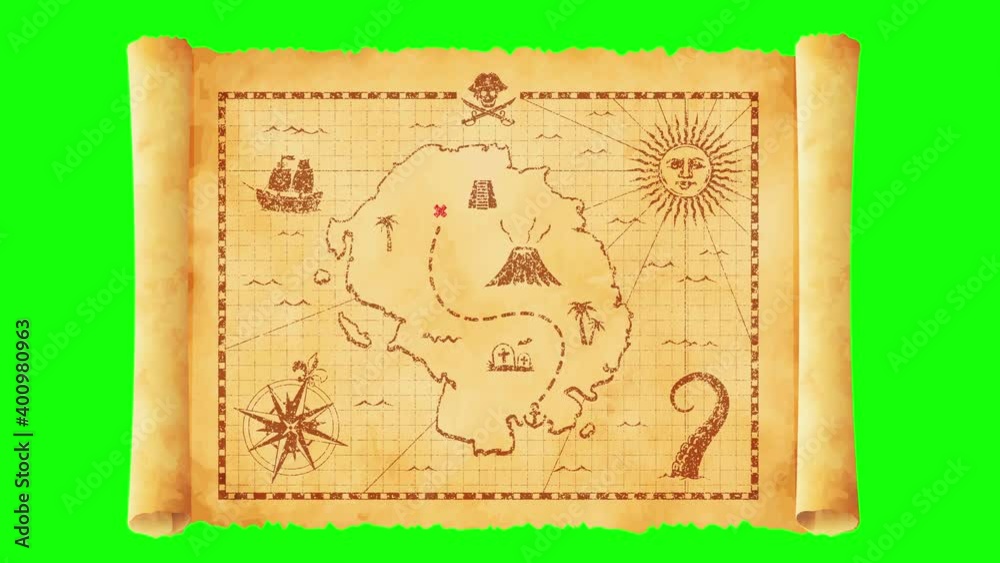 Pirate treasure map animation movie, Green background for background ...
