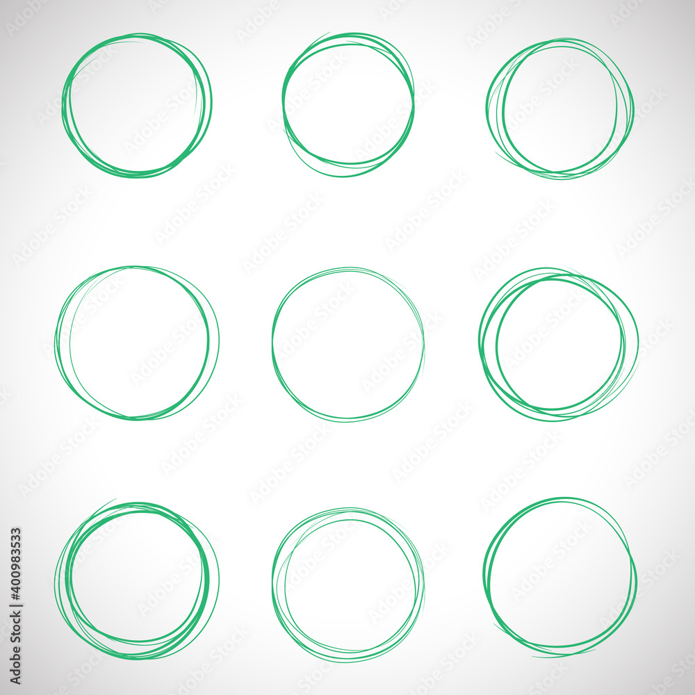 Green circle, pen draw set. Highlight hand drawn circle isolated on ...