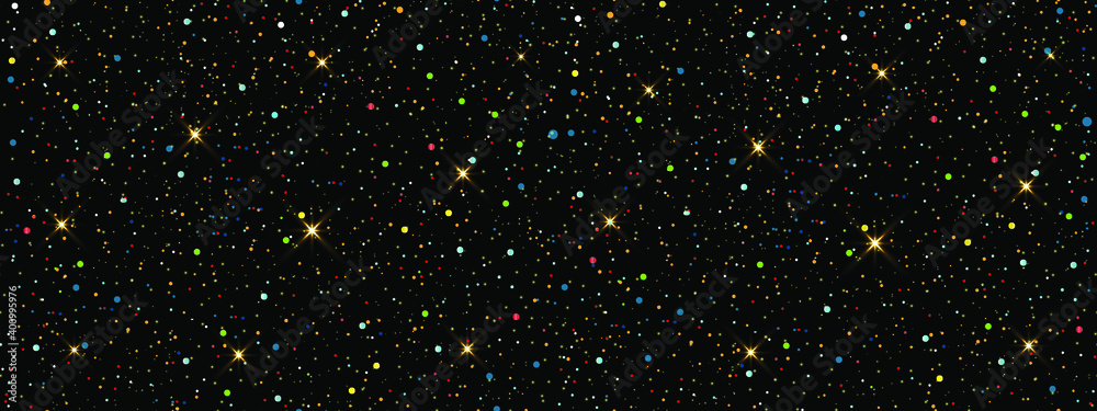 Seamless golden glitter background with brighting stars and confetti ...