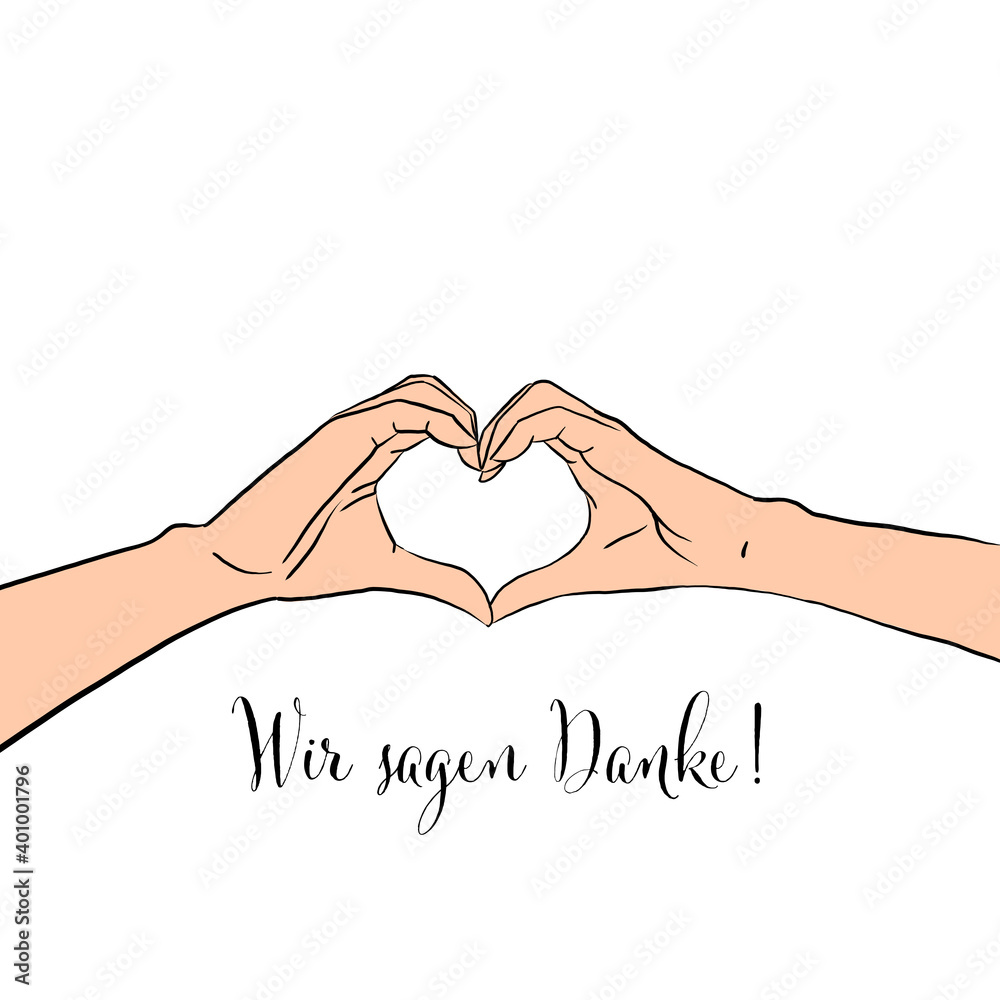Wir sagen Danke! - Hände formen Herz Stock Illustration | Adobe Stock