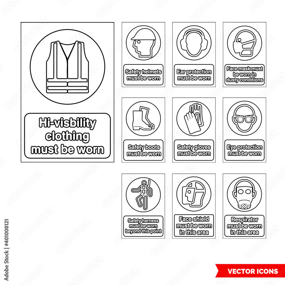 Mandatory signs icon set of outline types. Isolated vector sign symbols ...