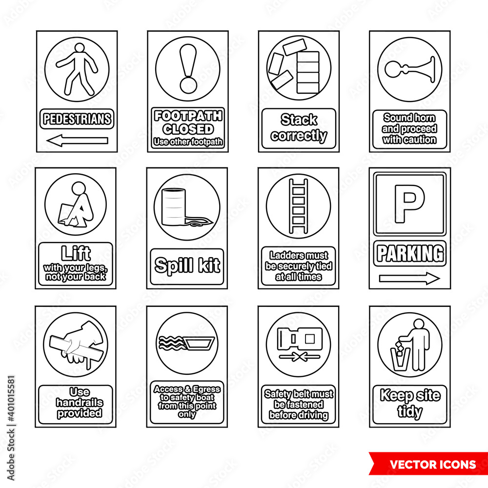 Construction mandatory signs icon set of outline types. Isolated vector ...