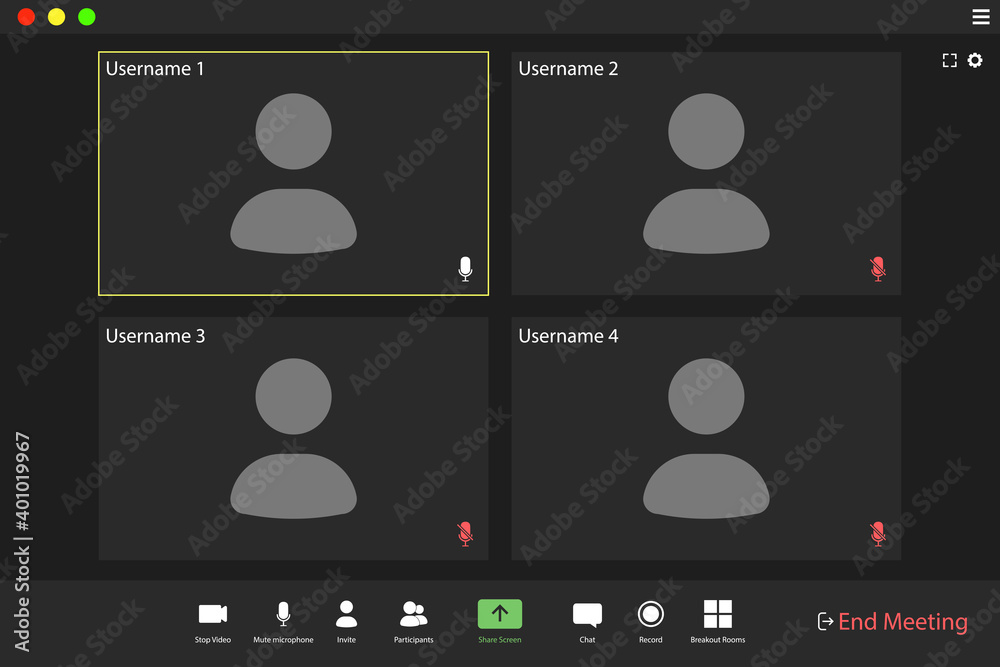 Video conference user interface. Video call screen interface template ...