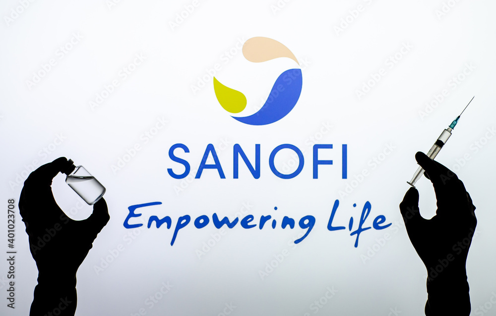 Kyiv, Ukraine - December 22, 2020: Backlit single shot image of Sanofi ...