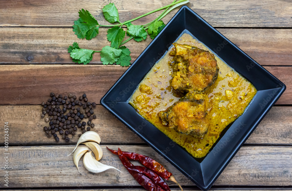 Traditional Bengali cuisine - doi katla (catla fish curry with yogurt ...