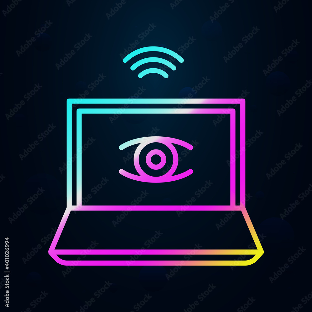 Computer, eye, observation, wifi nolan icon. Simple thin line, outline ...
