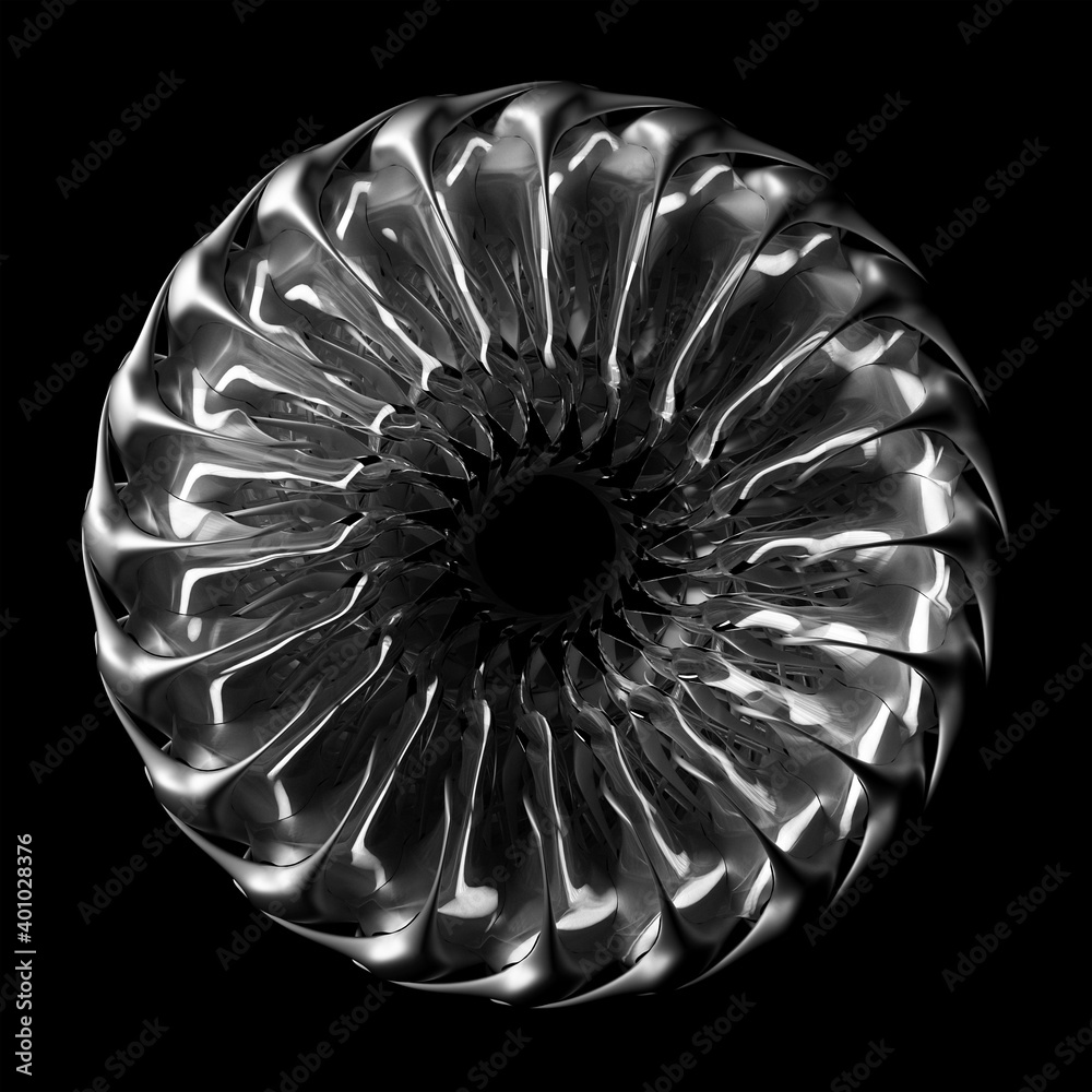 3d rendering of abstract black and white aircraft turbine engine with ...