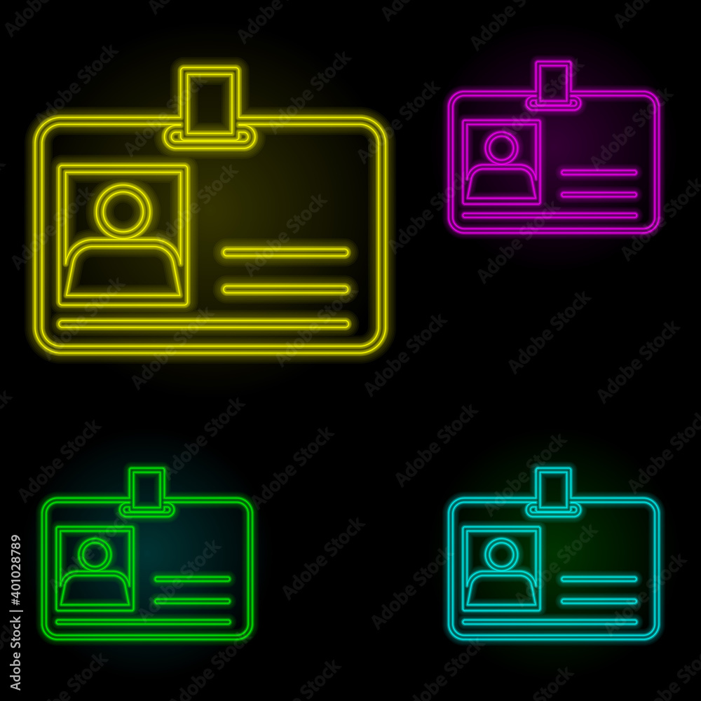 Id card neon color set icon. Simple thin line, outline vector of global ...