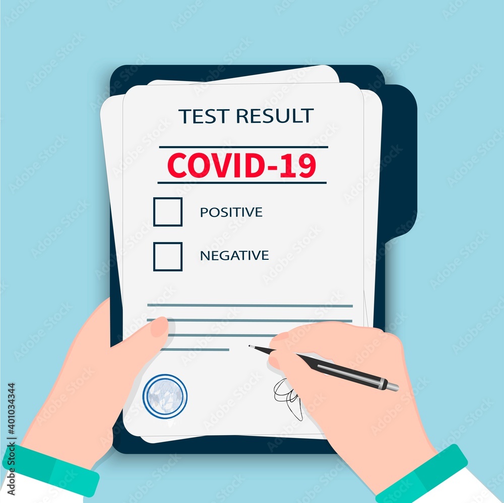 Test result for covid-19. Negative, positive. Medical control. Tablet ...