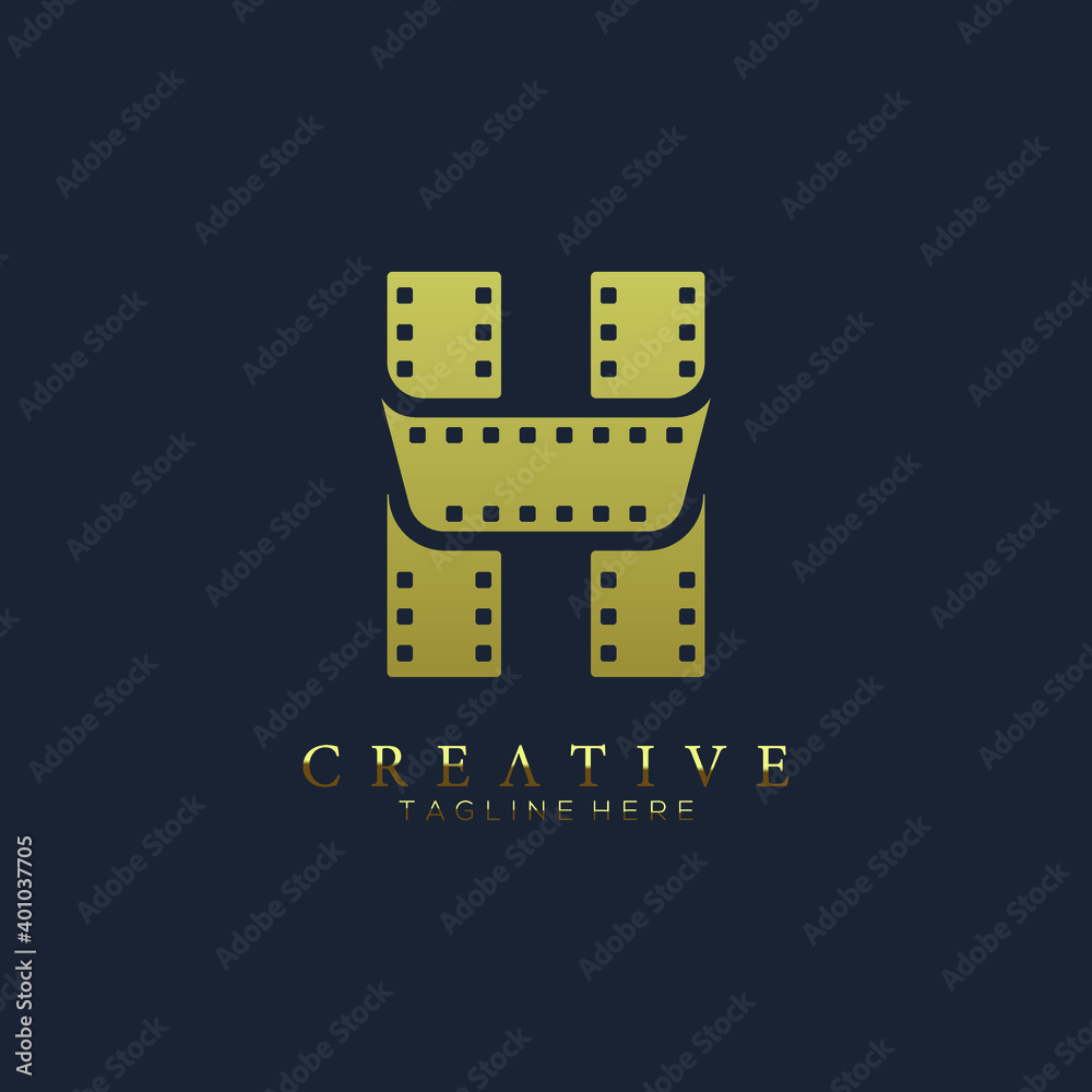 Elegant gold letter H logo for strip film vector illustration and black ...