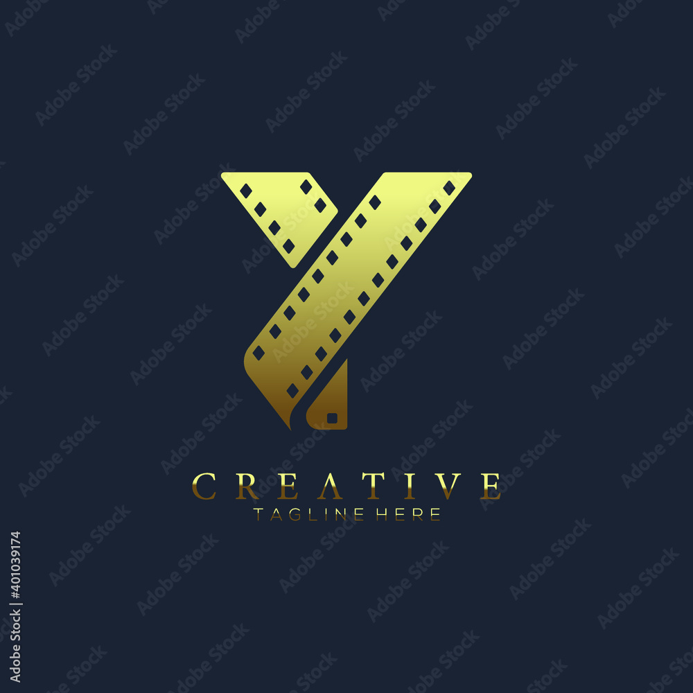 Elegant gold letter Y logo for strip film vector illustration and black ...