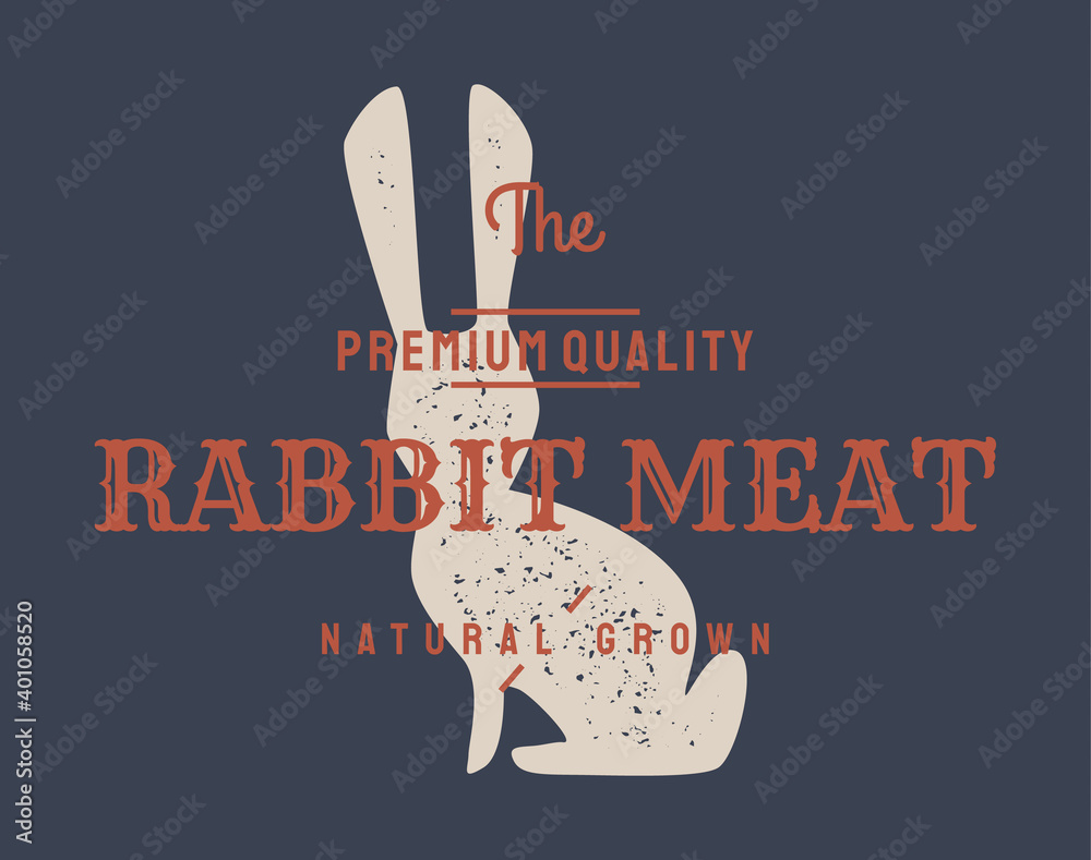 Rabbit. Vintage logo, retro print, poster for Butchery meat shop with ...