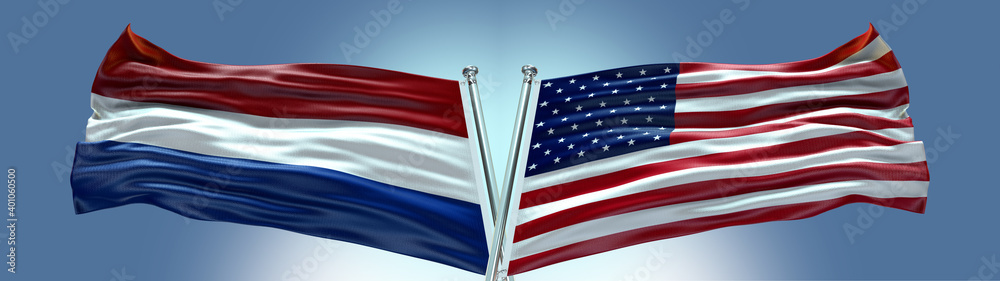 Double Flag United States of America vs Netherlands flag waving flag ...