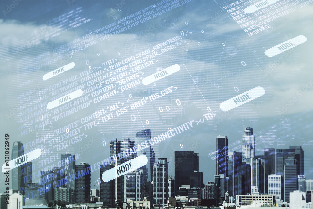 Multi exposure of abstract creative coding sketch and world map on Los ...