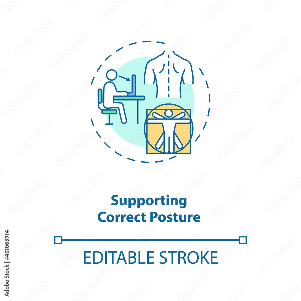 Supporting correct posture concept icon. Ergonomic design benefit idea ...