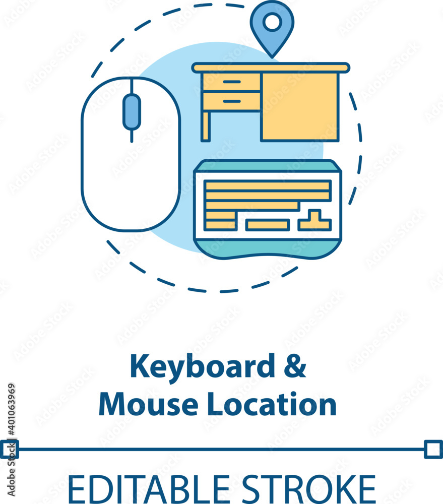 Keyboard and mouse location concept icon. Office ergonomics tip idea ...