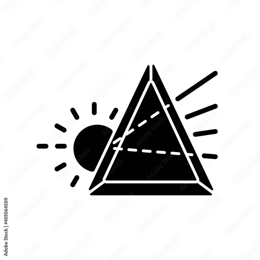 Prisma black glyph icon. Wedge-shaped optical component. Light beam ...