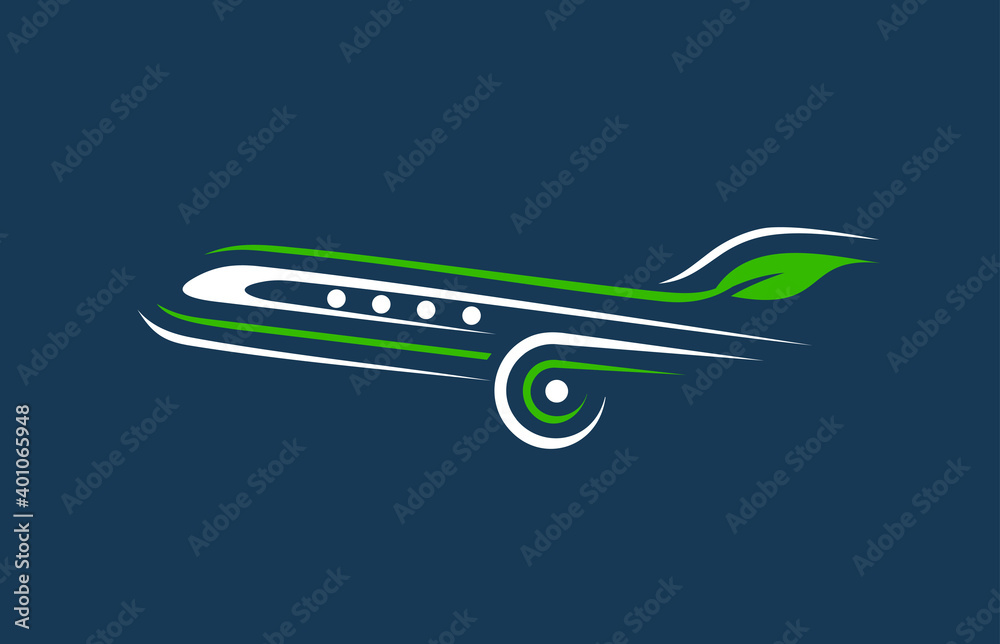 Vetor de Airplane eco green lines logo plane leaf silhouette stripes do ...