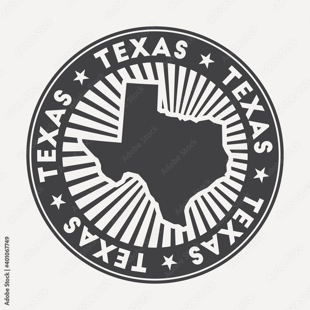 Texas round logo. Vintage travel badge with the circular name and map ...