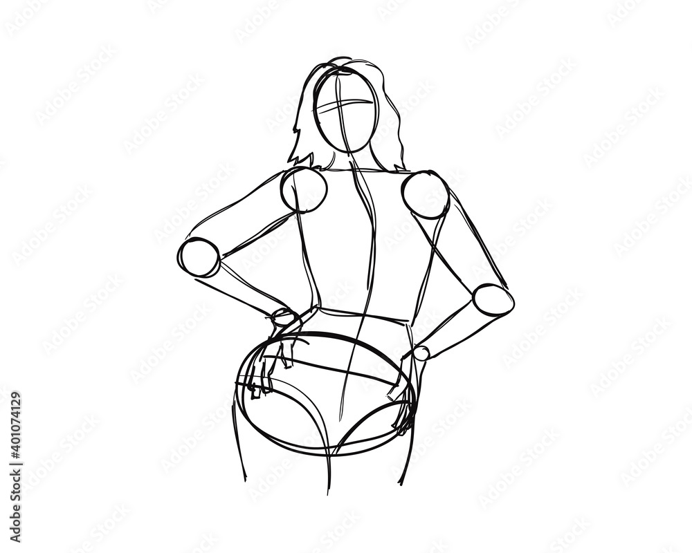 Vector illustration of Female Character Pose. Rough sketch of abstract ...
