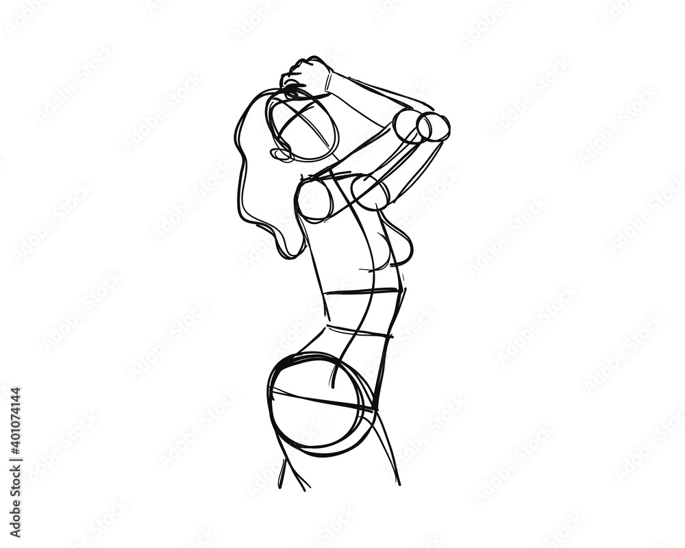 Vector illustration of Female Character Pose. Rough sketch of abstract ...