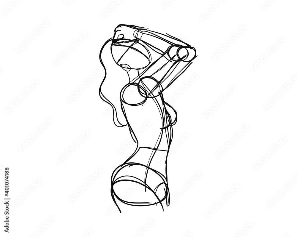 Vector illustration of Female Character Pose. Rough sketch of abstract ...