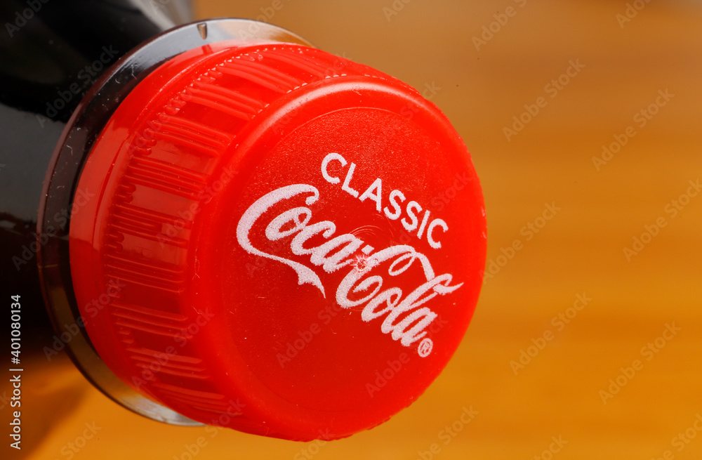 Stockholm, Sweden - March 23, 2018: A close up of a red Coca-Cola ...
