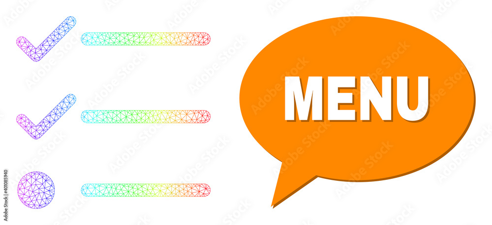 Menu and checklist vector. Spectral colored mesh checklist, and speech ...