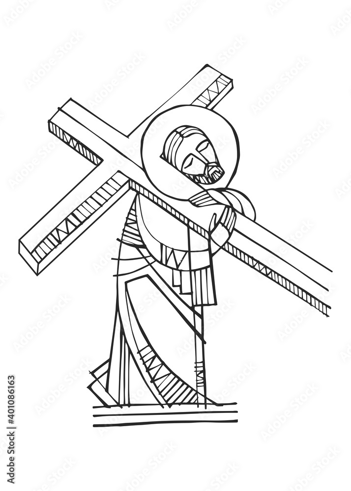 Jesus Christ with the Cross illustration Stock Vector | Adobe Stock