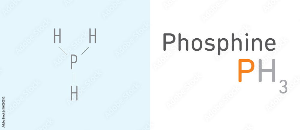 Phosphine (PH3) gas molecule.Stick model. Structural Chemical Formula ...