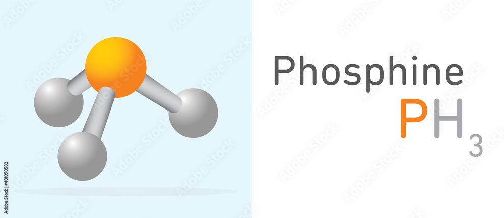 Phosphine (PH3) gas molecule.Stick model. Structural Chemical Formula ...