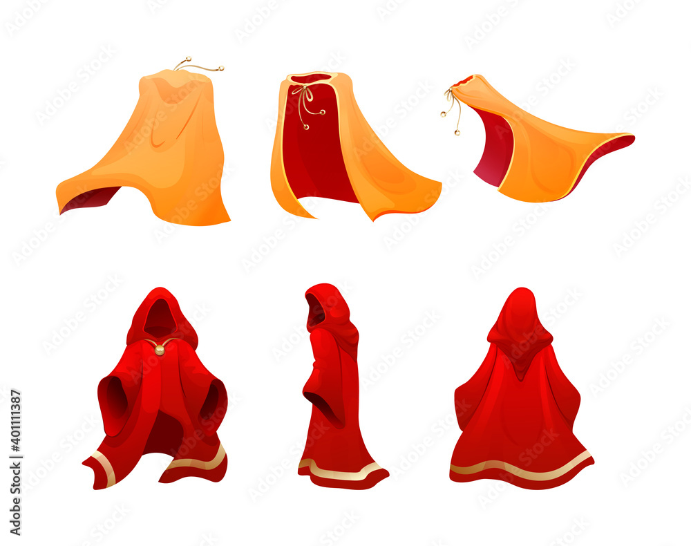 Realistic magic red cape of cloak costume, mantle of magician ...
