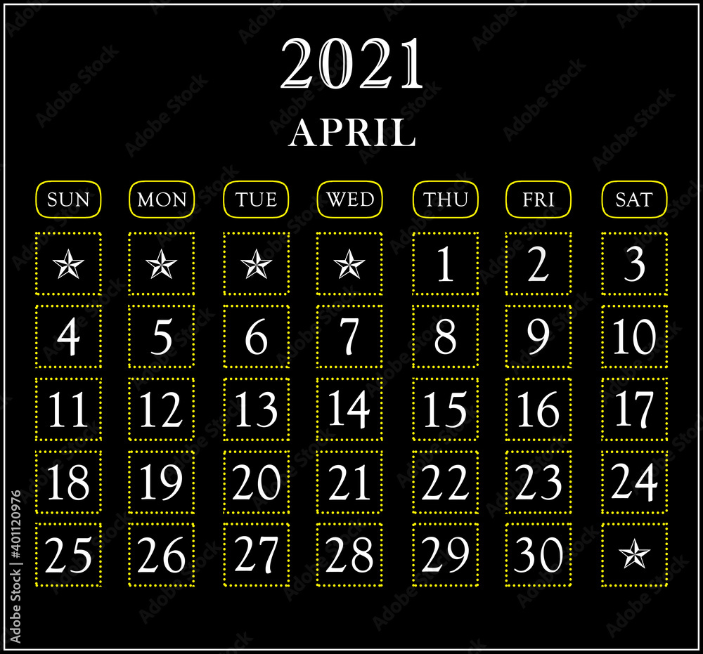 Month April year 2021 calendar Stock Illustration | Adobe Stock