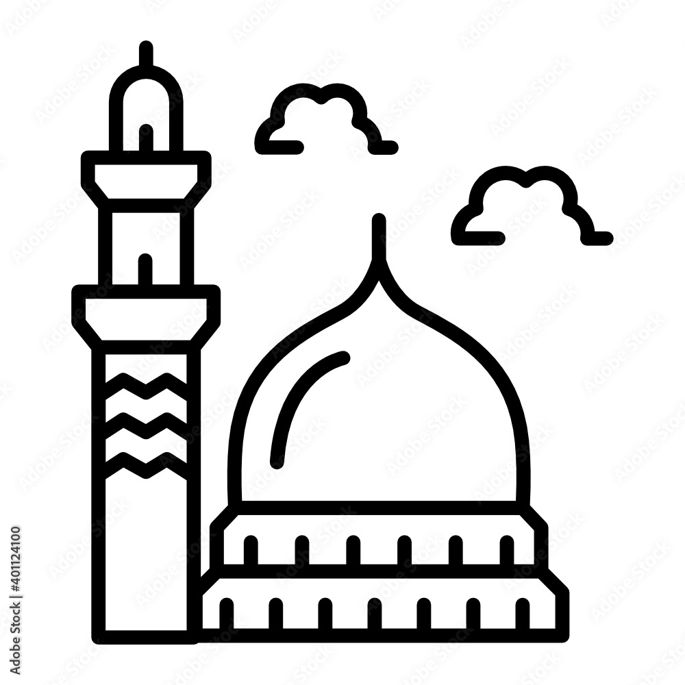 Medina city holy Concept, Minar Prophet Mosque Vector Icon Design, Arab ...