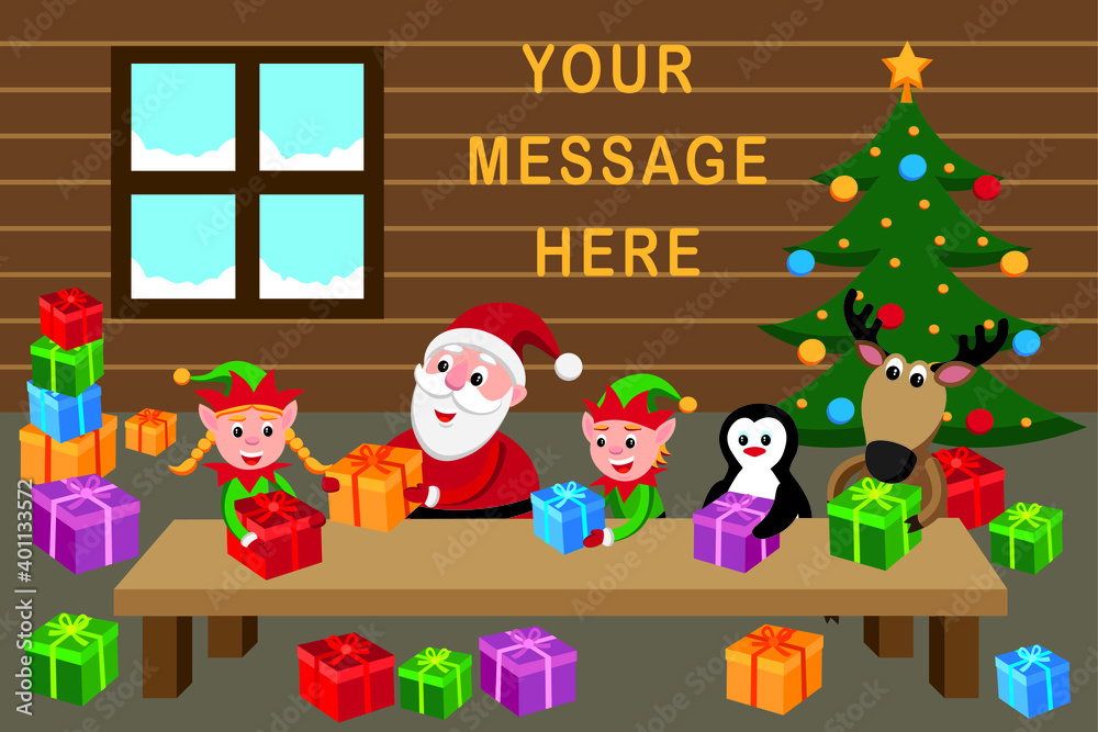 cartoon style vector illustration of santa's workshop Stock Vector ...