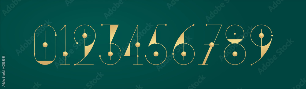 Numeric classic old style font set gold color Stock Vector | Adobe Stock