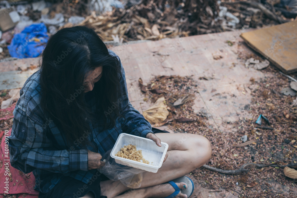 poor people,homeless or beggar begging for help sitting at dirty slum ...