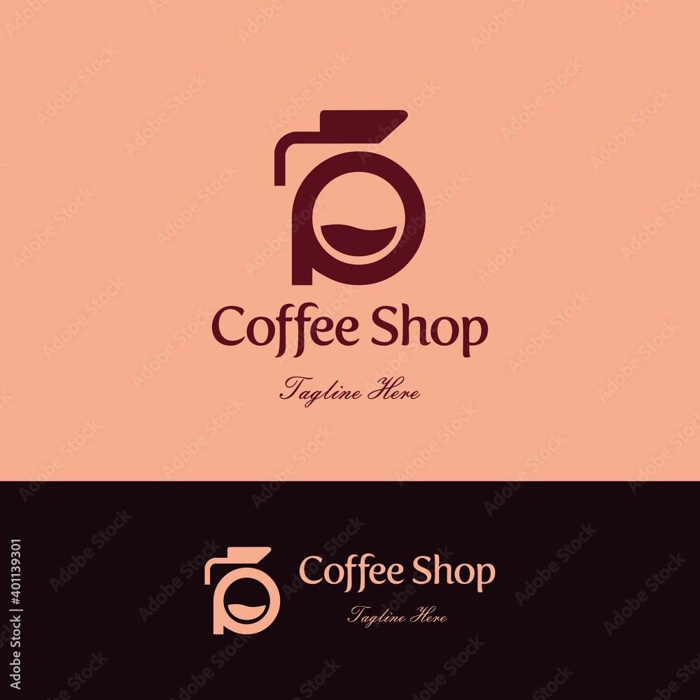 Initial letter P for Coffee shop and store logo concept with fluid icon ...