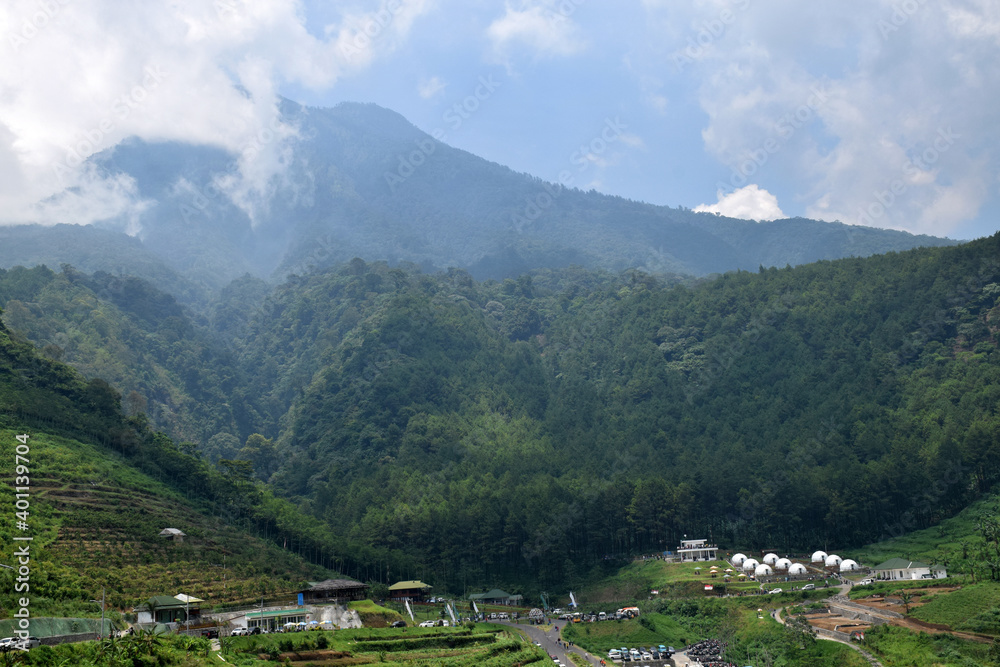 Daytime view of the valley with the Arjuno mountains in Malang, East ...