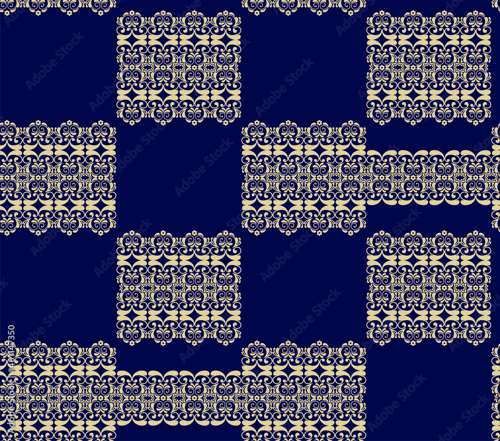 Seamless blue background with beige pattern in baroque style. Vector ...