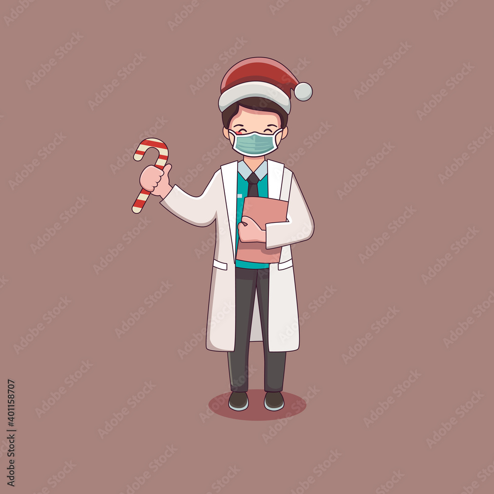 cute doctor character wearing cristmas costume Stock Vector | Adobe Stock