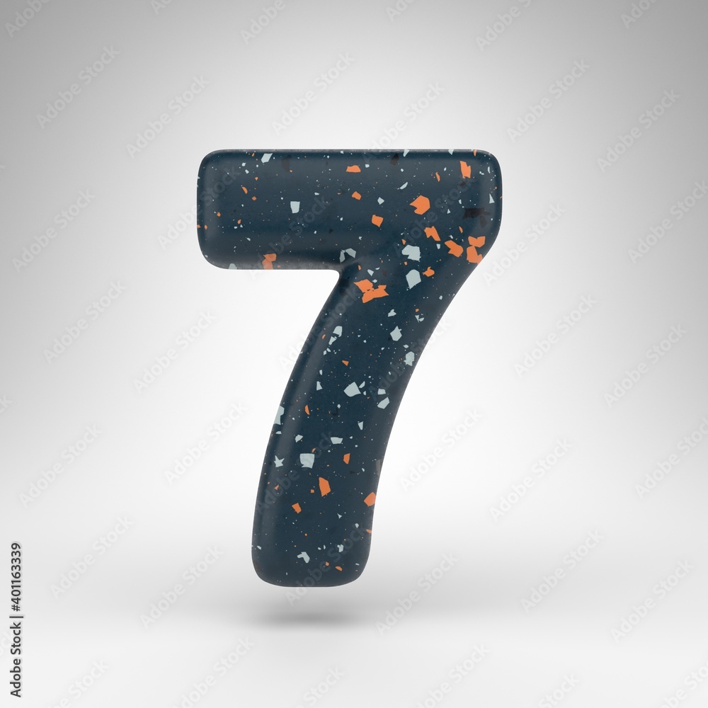 Number 7 on white background. 3D number with blue terrazzo pattern ...
