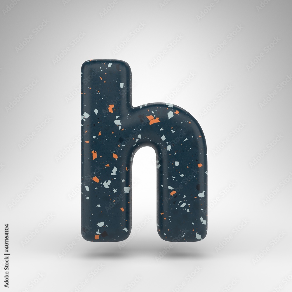 Letter H lowercase on white background. 3D letter with blue terrazzo ...
